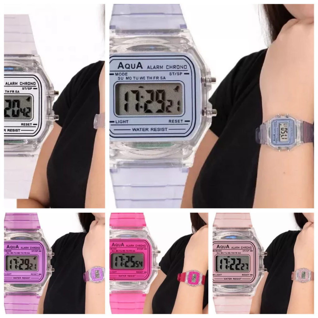 Relógio Aqua Multicor Estilo Vintage Transparente Clássico Resistente à Água várias cores Azul ...