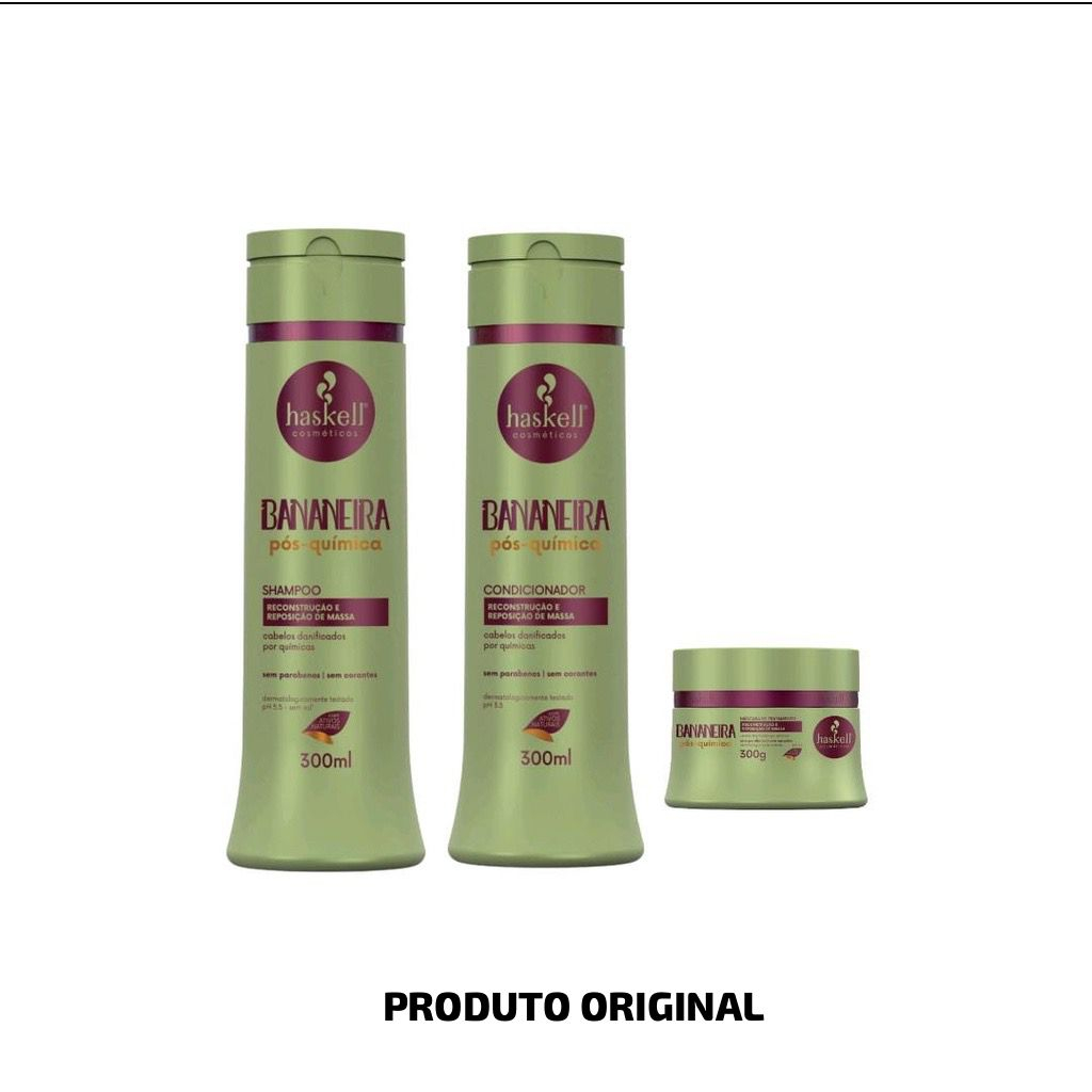 Kit Bananeira Pós-Química Haskell Shampoo 300ml + Condicionador 300ml + Máscara 300g | Shopee Brasil