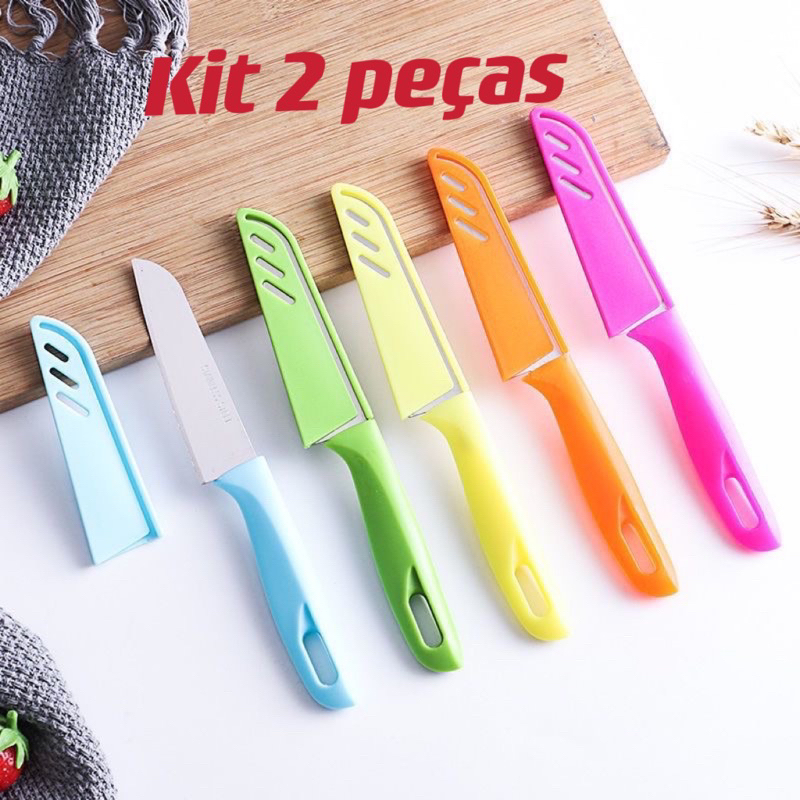 kit 2 peças de Faca Colorida de Aço Inox Para Cortar Legumes Faquinha ...