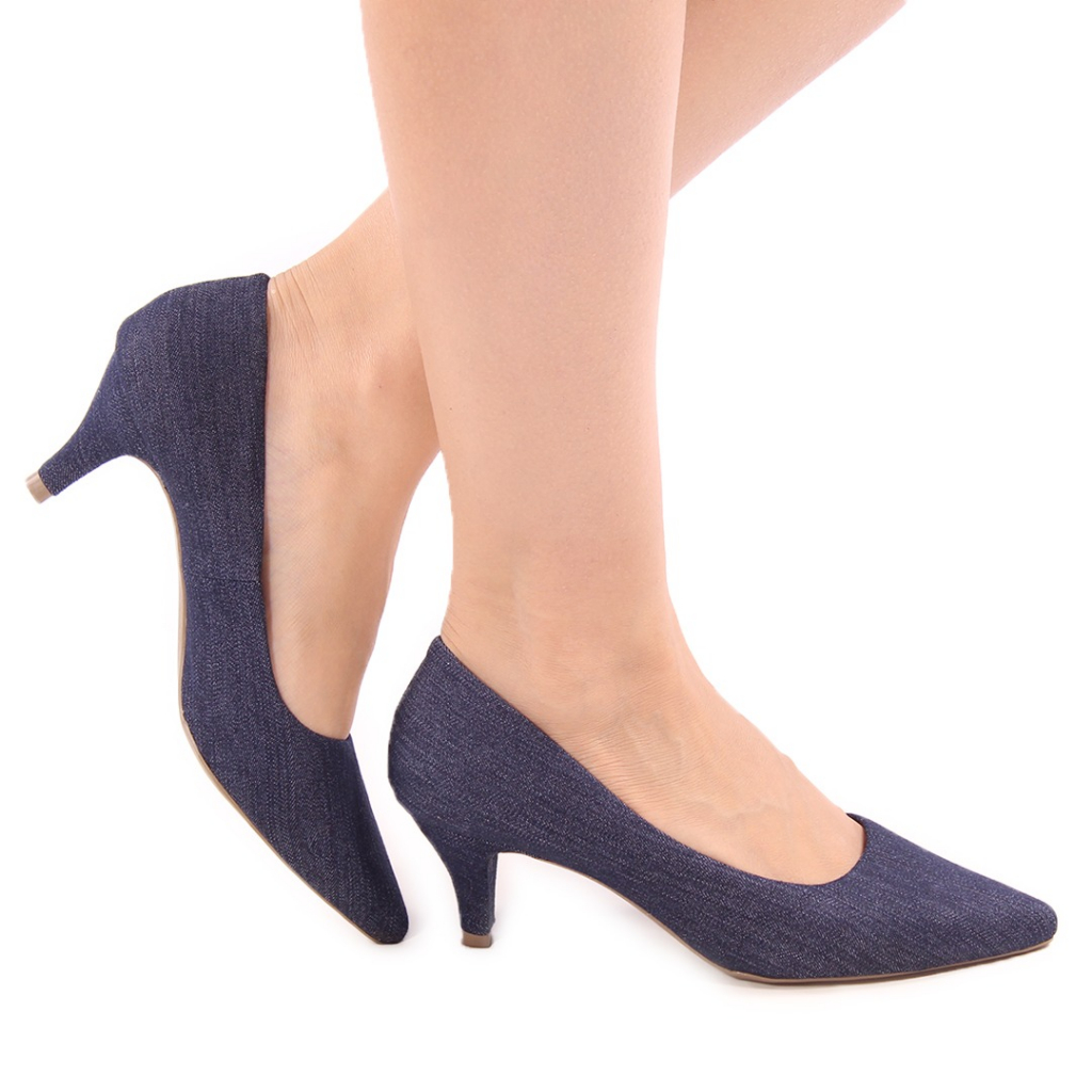 Scarpin Salto baixo 06cm Social bico fino Jeans | Shopee Brasil
