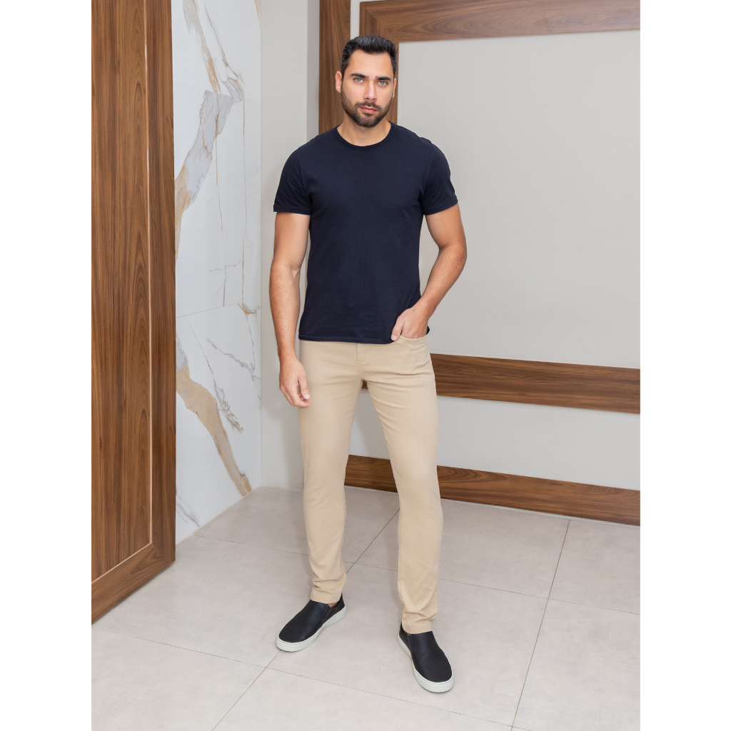 Calça Sarja Masculina Slim Fit C Elastan 38 Ao 48 Varias Cores Areia