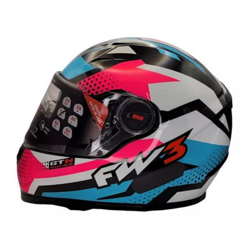 Capacete FW3 GTX Super Azul Tiffany Com Rosa E Branco C/Óculos Interno ...