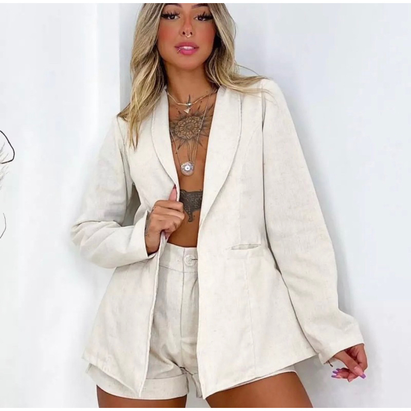 Blazer Linho Elegance Blazer Feminino Linho | Shopee Brasil