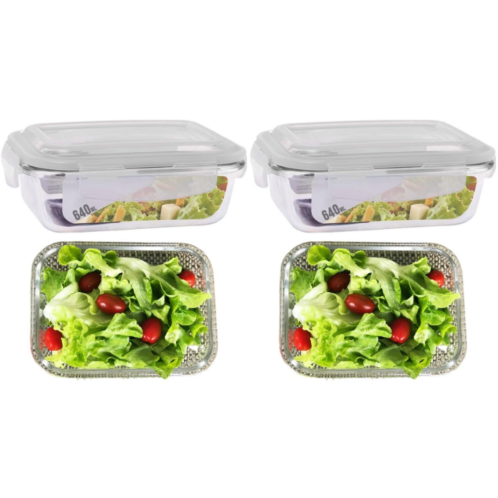 Kit 02 Potes de Vidro Marmita c/ Tampa Click Glass 640ml (Microondas ...