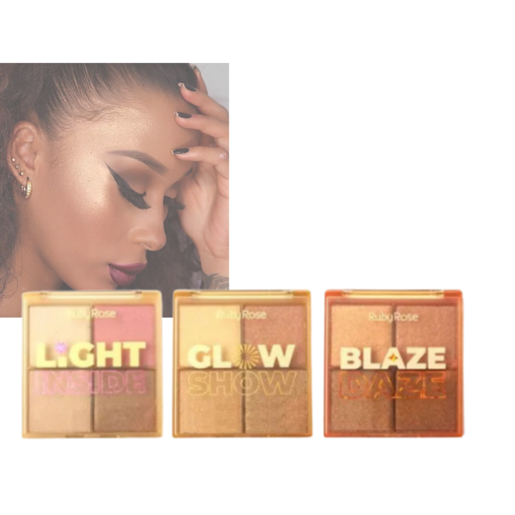 Paleta De Iluminadores Ruby Rose Glow Alto Brilho 4 Tons | Shopee Brasil