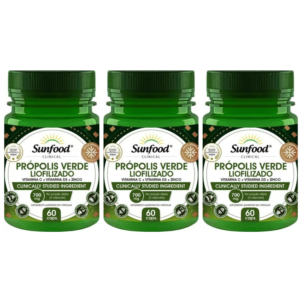 Kit 3 Un - Propolis Verde Leofilizado - Total 180 Capsulas Sunfood ...