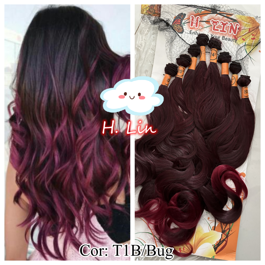 Cabelo 8 telas Aplique cor T1B-Bug castanho mechas luzes vermelho ...