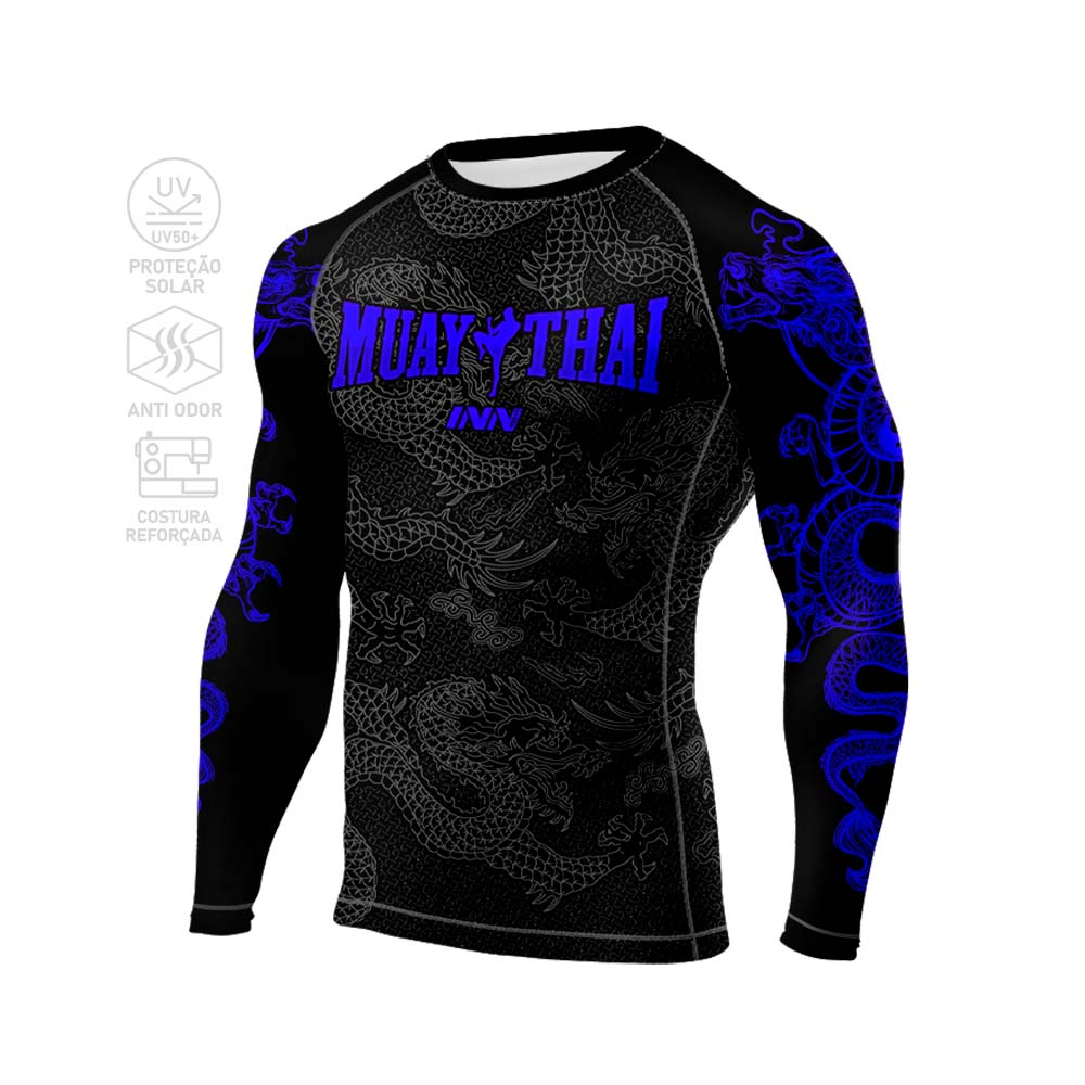 Rash Guard Manga Longa Muay Thai Dragon Thai Azul | Shopee Brasil