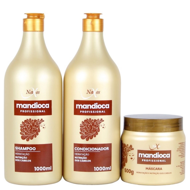 Kit Tratamento Capilar MANDIOCA Shampoo e Condicionador 1 litro e Máscara 500G Naxos | Shopee Brasil