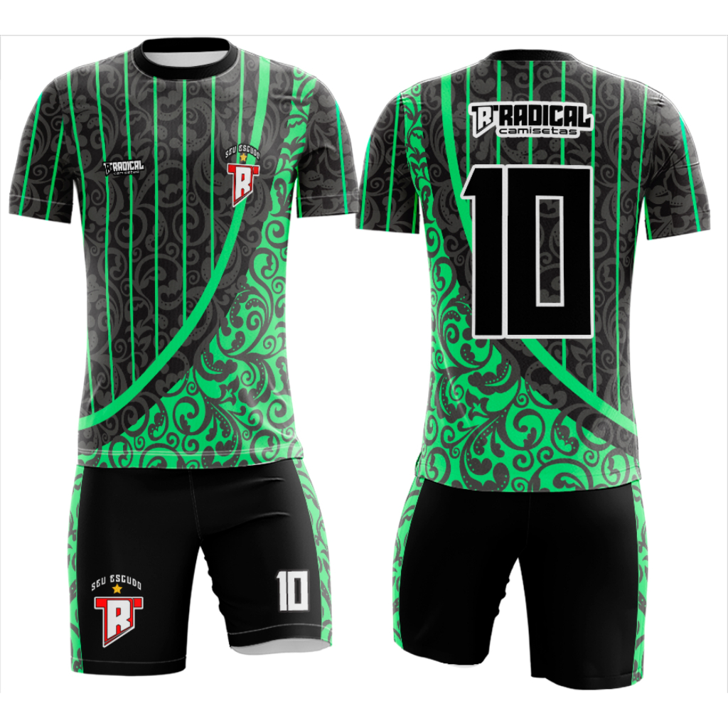Conjunto De Uniformes Futebol 100% Personalizado All Black | Shopee Brasil