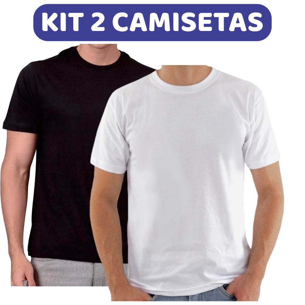 Kit 2 Camisetas Malha Fria PV Preta Branca Unissex Tradicional Lisa ...