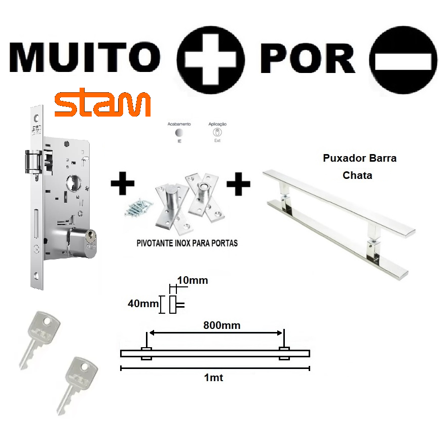 Kit Puxador Duplo Barra Chata + Fechadura Stam 803 Rolete 2 Chaves ...