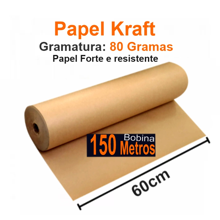 Papel Kraft Pardo 80 Gramas Bobina 60cm 7,2Kg Rolo 150 Metros | Shopee ...