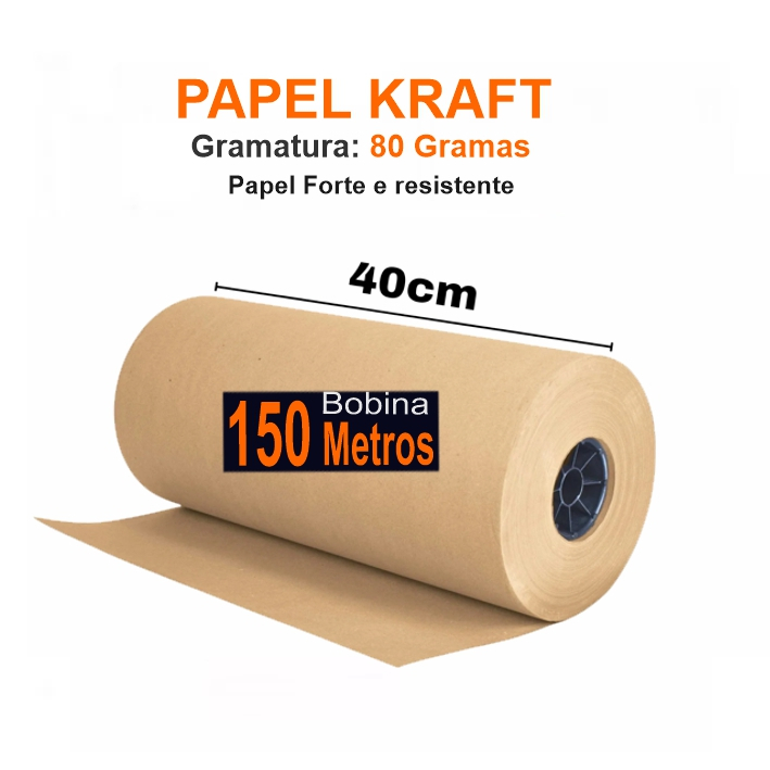 Bobina Papel Kraft Pardo Gramatura 80 Gramas x 40cm 4,8Kg Rolo de 150 ...