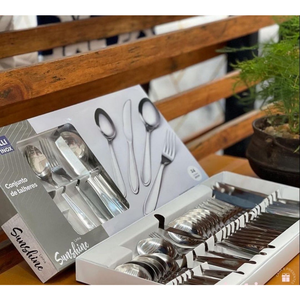 Conjunto Talheres Sunshine Black Inox 24 Peças - Fratelli | Shopee Brasil