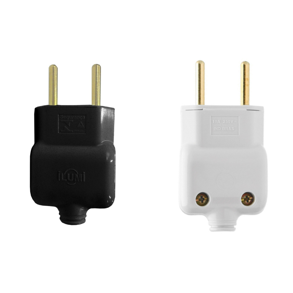 Plug Macho para Tomada 2 Polos Preto/Branco 10A/250V - Pronta Entrega ...