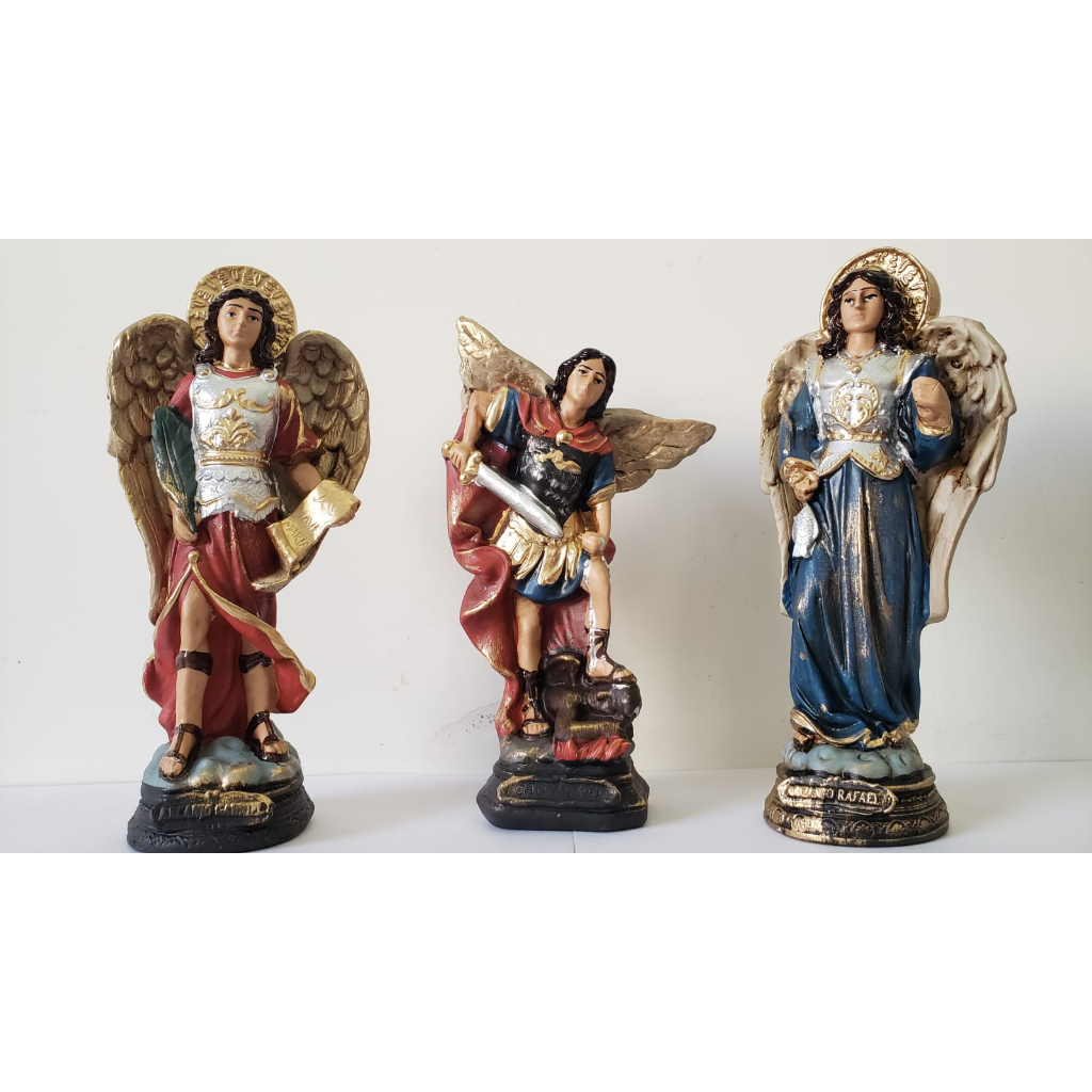 Kit com os 3 Anjos Arcanjos São Rafael, Miguel e Gabriel 22cm Gesso ...