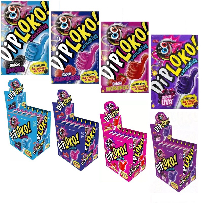 Pirulito Diploko Booom - 15x11g (165g) - Sabores à escolha | Shopee Brasil
