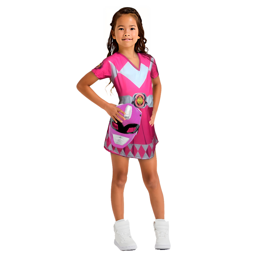 Fantasia infantil Power Ranger Rosa Vestido + Mascara - roupa infantil ...