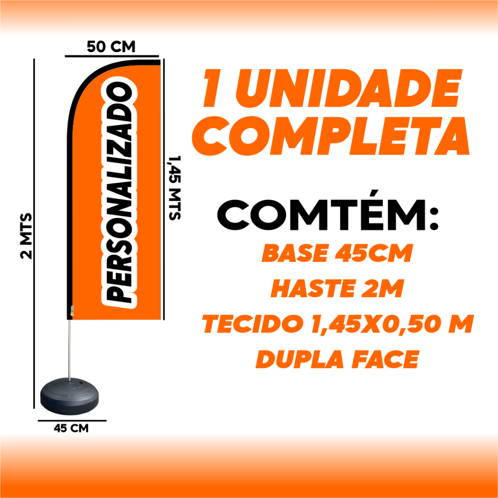 WIND BANNER 2M COMPLETO PERSONALIZADO KIT COM BANDEIRA DUPLA FACE+HASTE ...