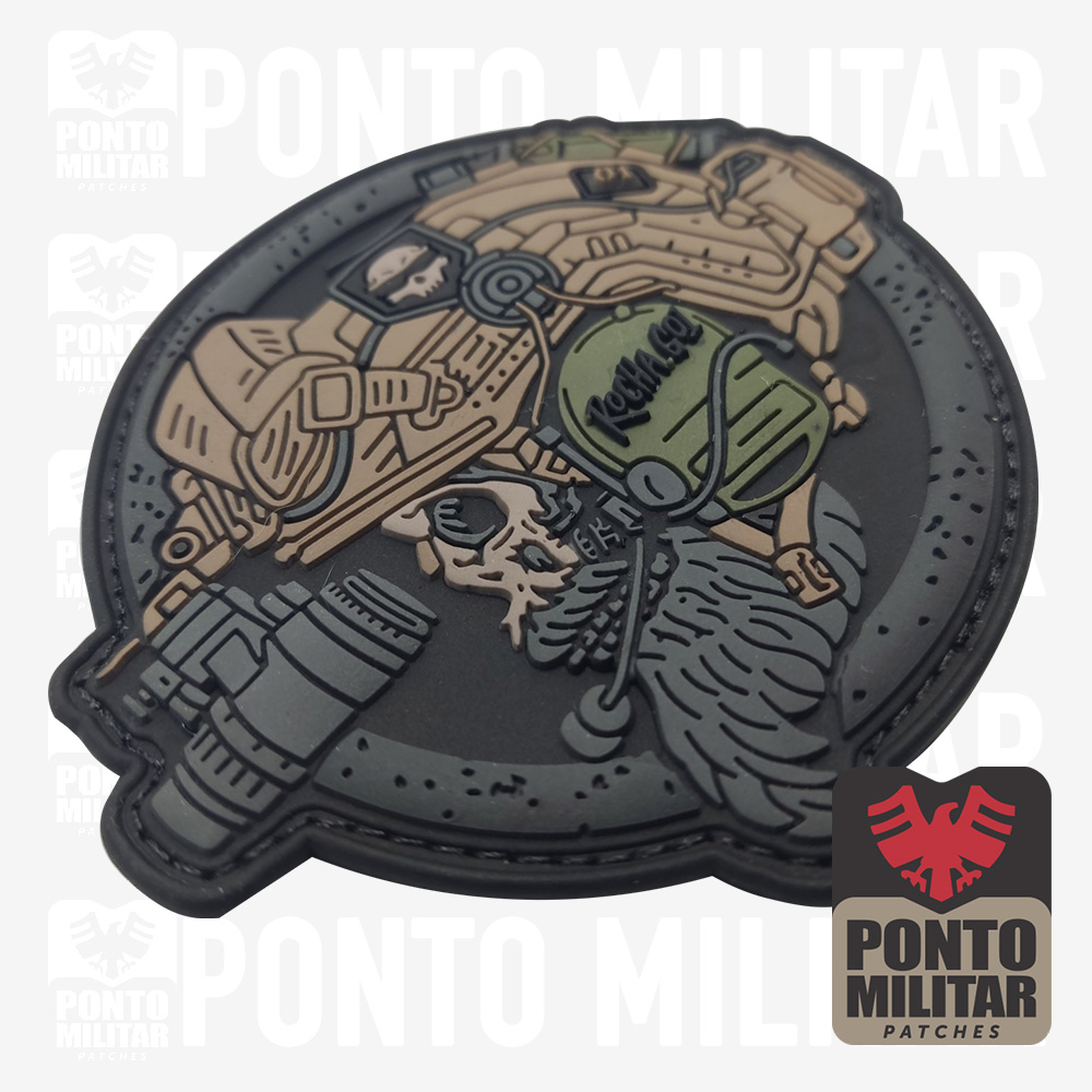 Rocha Airsoft Caveira Tática Barbuda Patch Emborrachado - Ponto Militar - Faz a Boa!