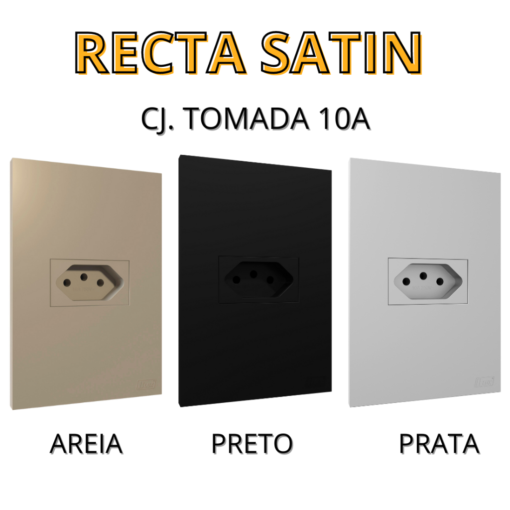 Conjunto 4x2 Completo Tomada 10a Recta Satin Blux - Areia Fosco - Preto ... Conjunto 4x2 Completo Tomada 10a Recta Satin Blux - Areia Fosco - Preto ...
