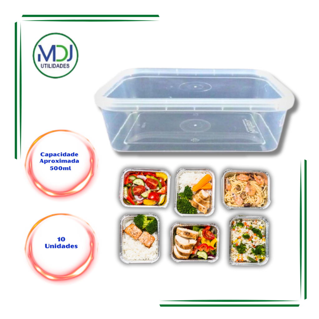 Pote Retangular com Lacre Para Freezer e Micro-ondas 500ml marmita fitness | Shopee Brasil