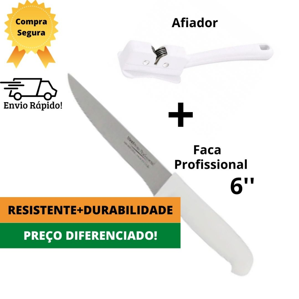 Kit Faca 6 Polegadas e Afiador De Faca Cabo Plástico Amolador Desossar ...