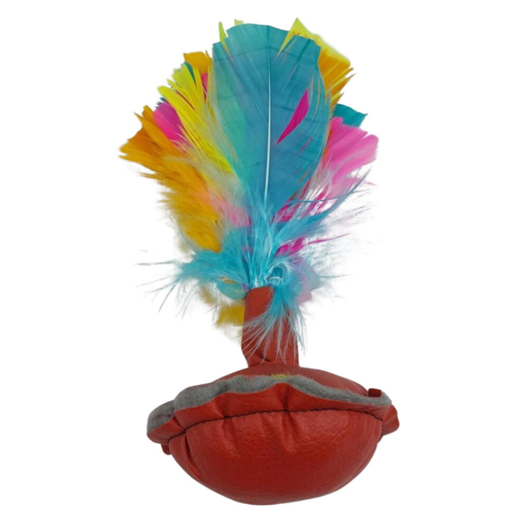 Peteca de Penas Coloridas com Base De Couro 12 cm Artesanal | Shopee Brasil