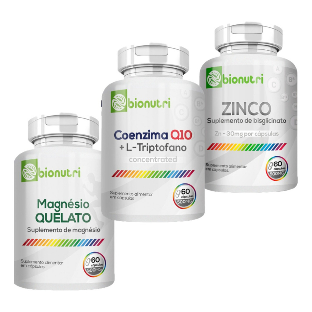 Kit Magnésio Quelato + Coenzima Q10 + Zinco - 60 Capsulas Quantum ...