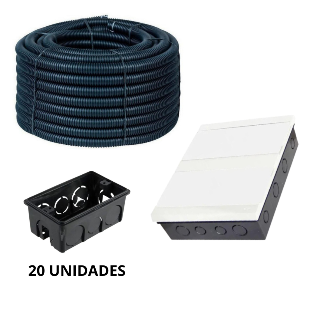 Kit Conduite Corrugado 50 Mts Reforçado 3/4 + 20 Caixa De Luz 4X2 Preta ...