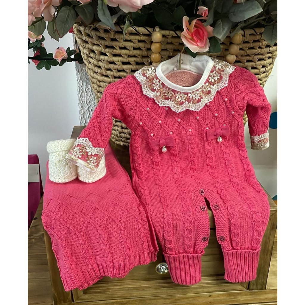 Saida maternidade menina rosa pink tricô premium saida maternidade ...