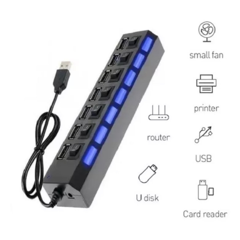 Hub Usb 7 Portas Chave Seletora 2.0 Tomada Adaptador Extensor 7 Entradas | Shopee Brasil