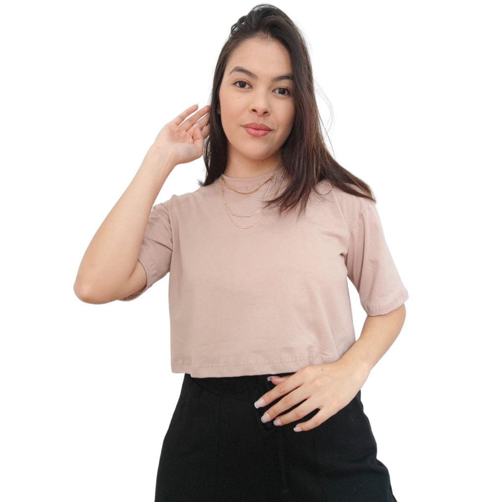 Cropped Feminino Larguinho Liso Básico 100% Algodão | Shopee Brasil