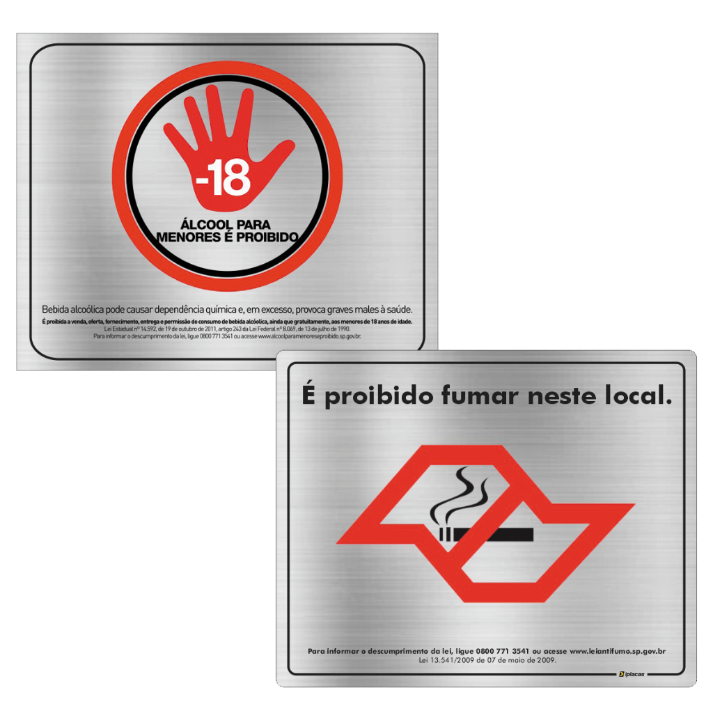 Placa Sinalização Lei Anti-fumo São Paulo Bebiba menor 18 anos São ...