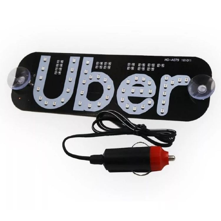 Placa UBER Luminoso Led Branco 12v com 2 Ventosas Com Cabo USB ...