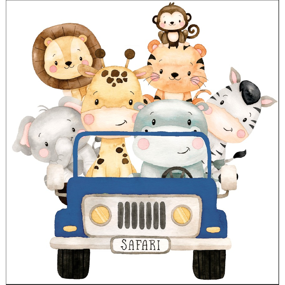 Painel Adesivo Safari Animais No Jipe M² Imagem Completa - 120cm ...