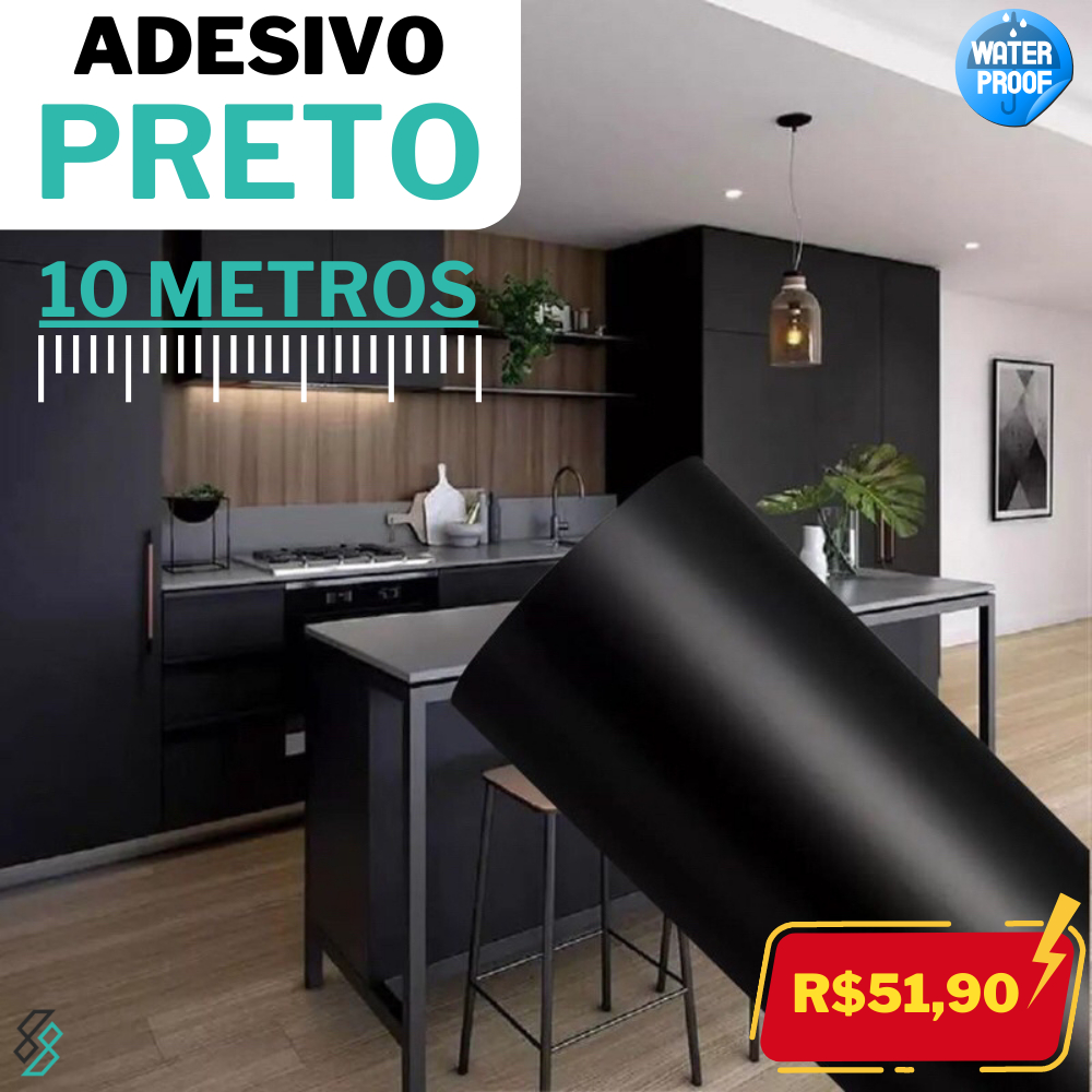 Papel Adesivo Contact Preto com 10 Metros | Shopee Brasil