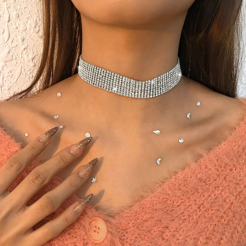 Kit Colar Gargantilha Choker Pulseira De Strass Festa Balada | Shopee ...