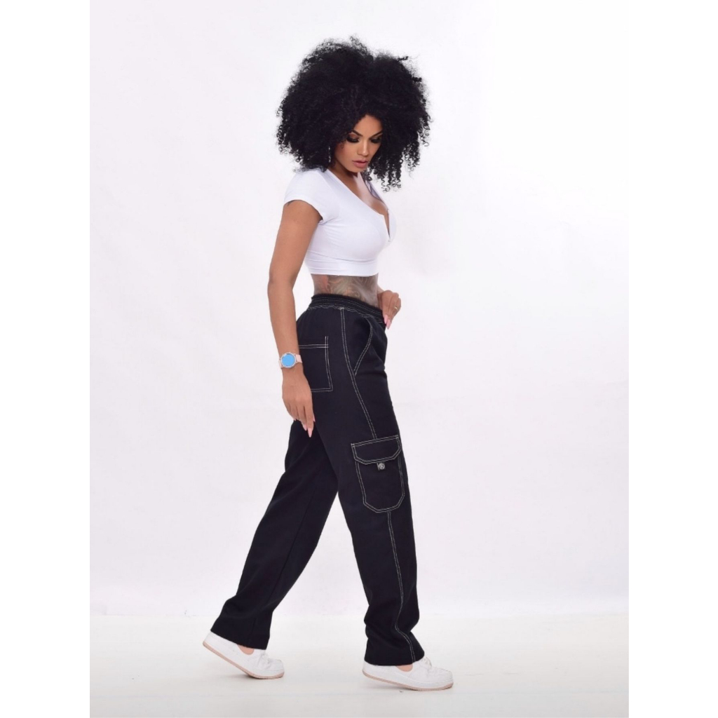 Calça Cargo Skate Sarja Bolso Lateral Larga Unissex Shopee Brasil