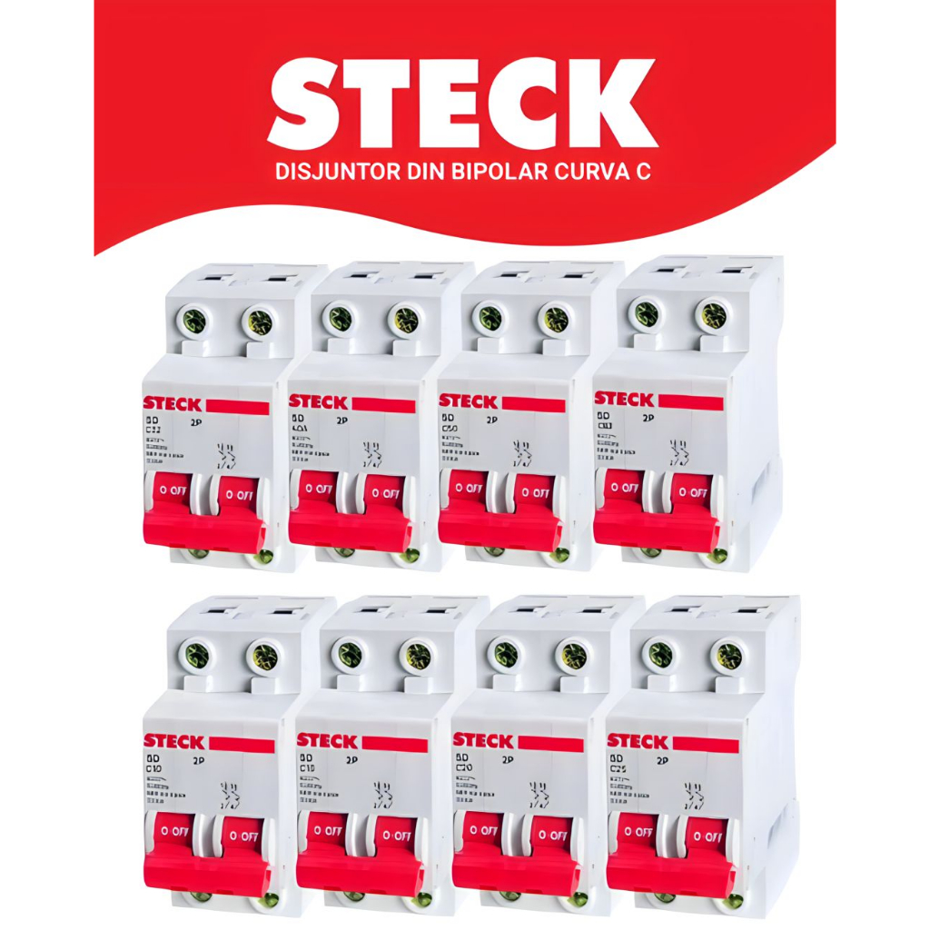 Disjuntor Bipolar Din Steck Curva C 10A 16A 20A 25A 32A 40A 50A 63A 2P 230V | Shopee Brasil