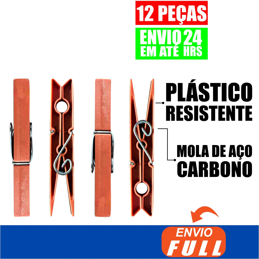 Kit Prendedor de Roupa de Plastico com Mola em Aço Galvanizado (12 ...