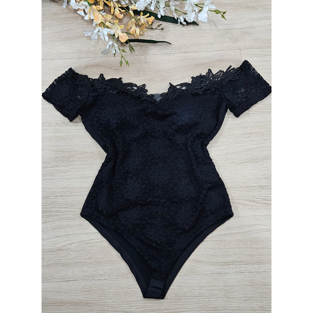 Body Renda Decote Tule Feminino Manga Curta | Shopee Brasil