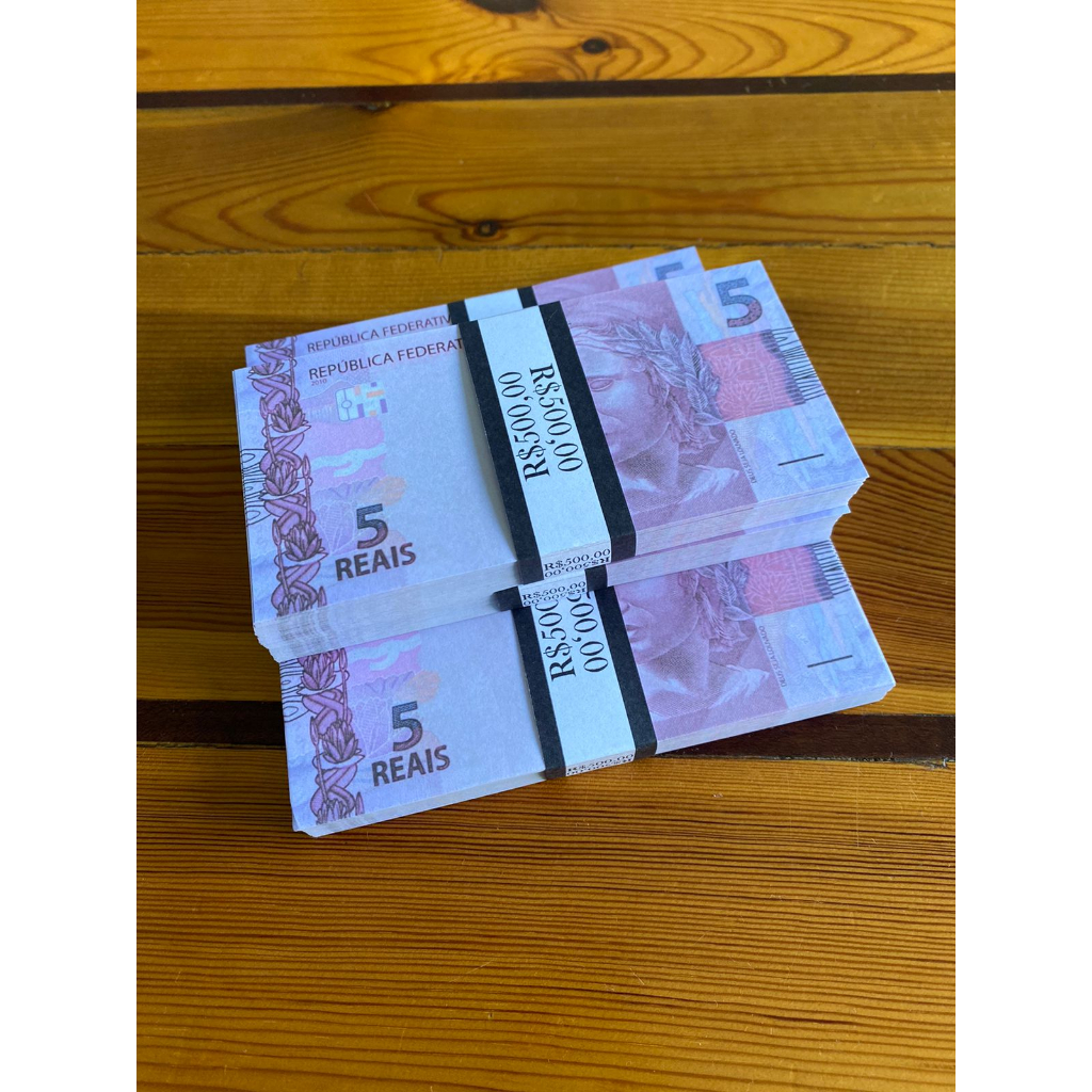 Nota 5 Reais Tamanho Real Kit contem 50 Unidades Cédulas Brinquedos ...