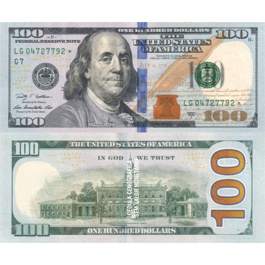 Nota 100 Dolar Tamanho Real Kit contem 100 unidades Nota Brinquedo ...