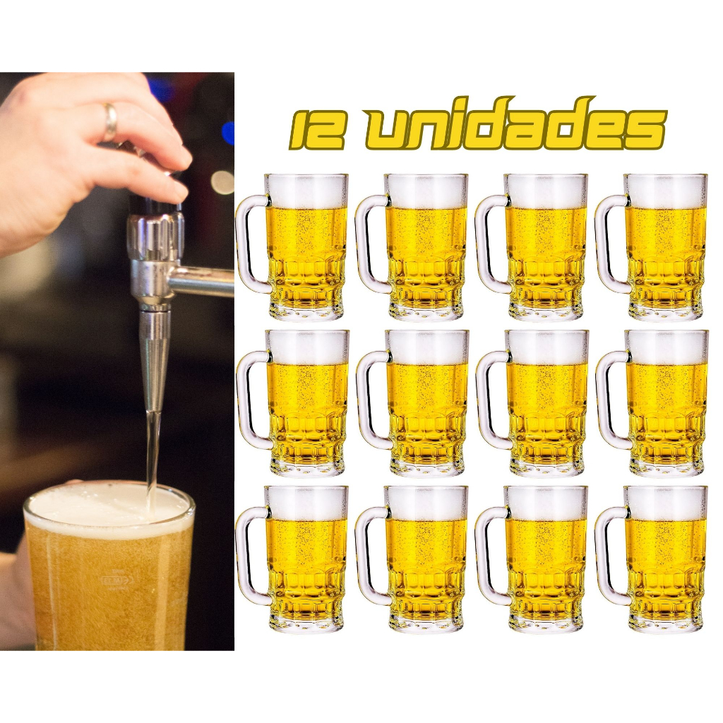 Kit com 12 Canecas de Chopp Cerveja De Vidro 360 ML | Shopee Brasil