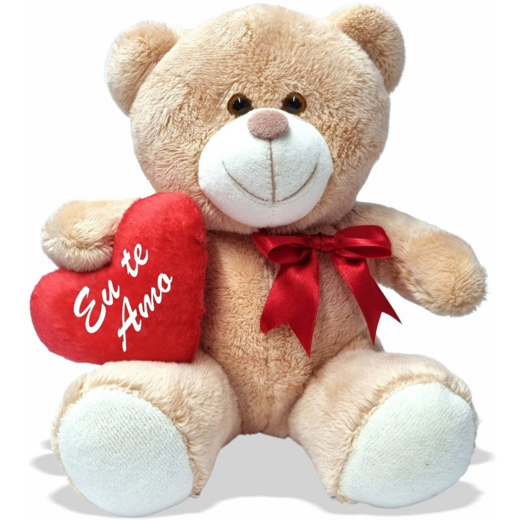 Ursinho C/ Coração 20cm - Cor Doce Leite - presente Alta Qualidade Eu ...