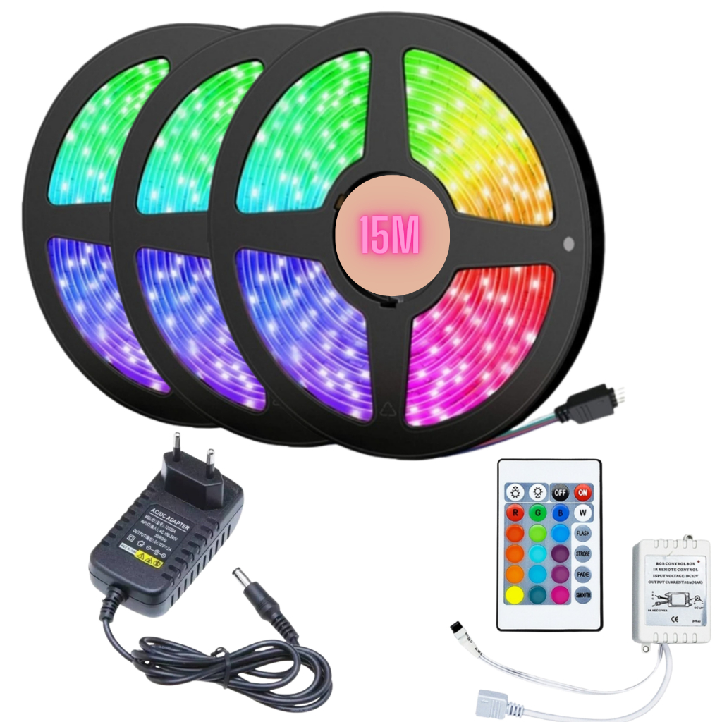 Fita Led Ultra Rgb 5050 15 Metros Com Controle Rolo 16 Cores Colorida ...