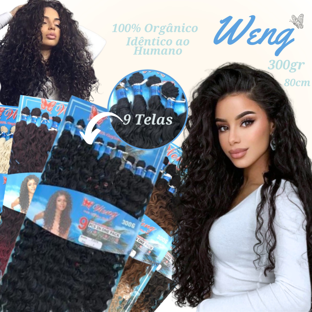 Cabelo Cacheado 80cm 100% Orgânico Fibra Premium Weng 9 Telas | Shopee ...