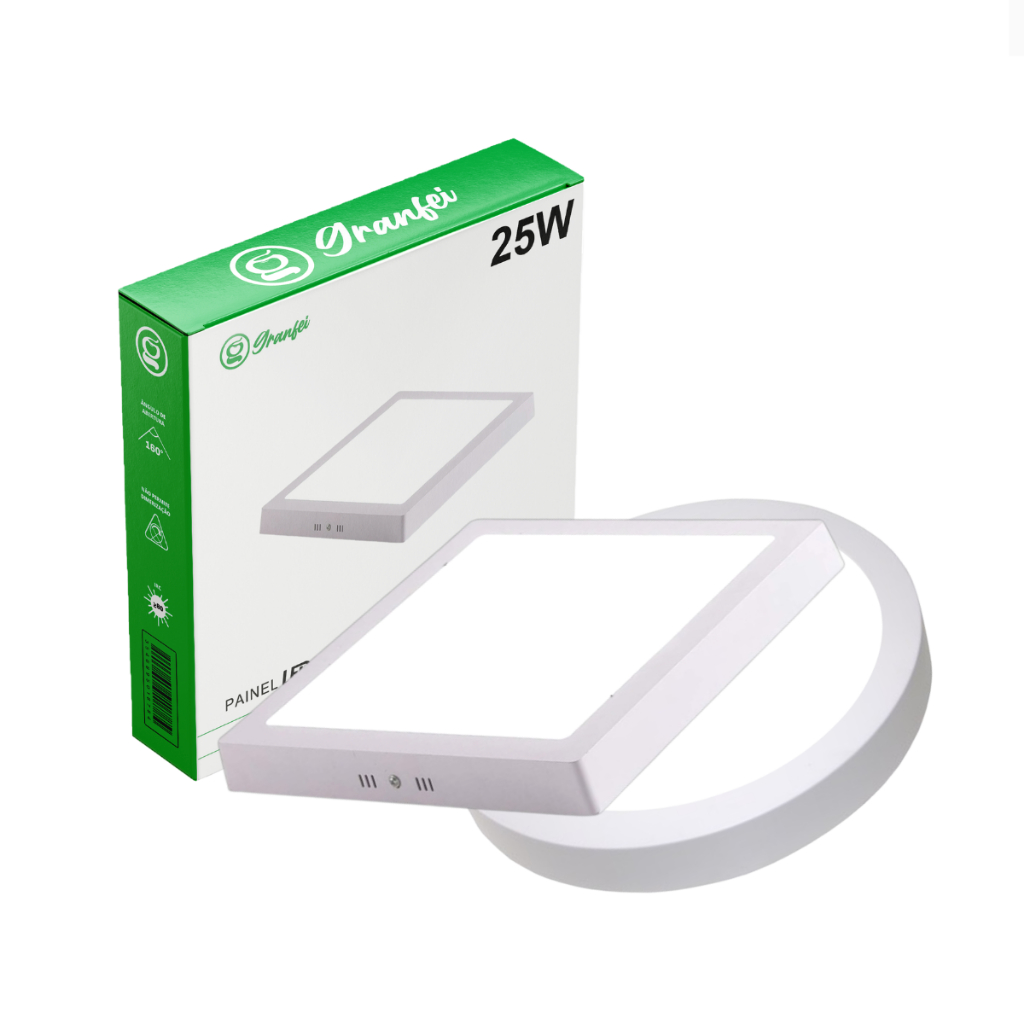 Kit 5 Luminária Painel Plafon Led 25W Quadrado Redondo Alumínio Sobrepor | Shopee Brasil